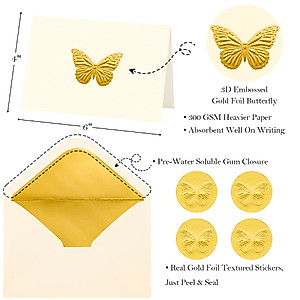 Crisky Embossed Gold Blank Greeting Cards with Envelopes & Stickers 25 Pack Butterfly Note Cards Bulk for Birthday, Baby Shower,Bridal Shower, Wedding, Graduation Blank Inside