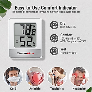 ThermoPro TP49 Digital Hygrometer Indoor Thermometer Humidity Meter Room Thermometer with Temperature and Humidity Monitor Mini Hygrometer Thermometer