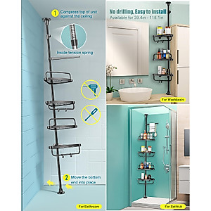 ADOVEL 4 Layer Corner Shower Caddy, Stainless Steel ​Constant Tension Pole Shower Organizer, Adjustable Corner Shower Shelf, Rustproof 3.3 to 9.8 ft