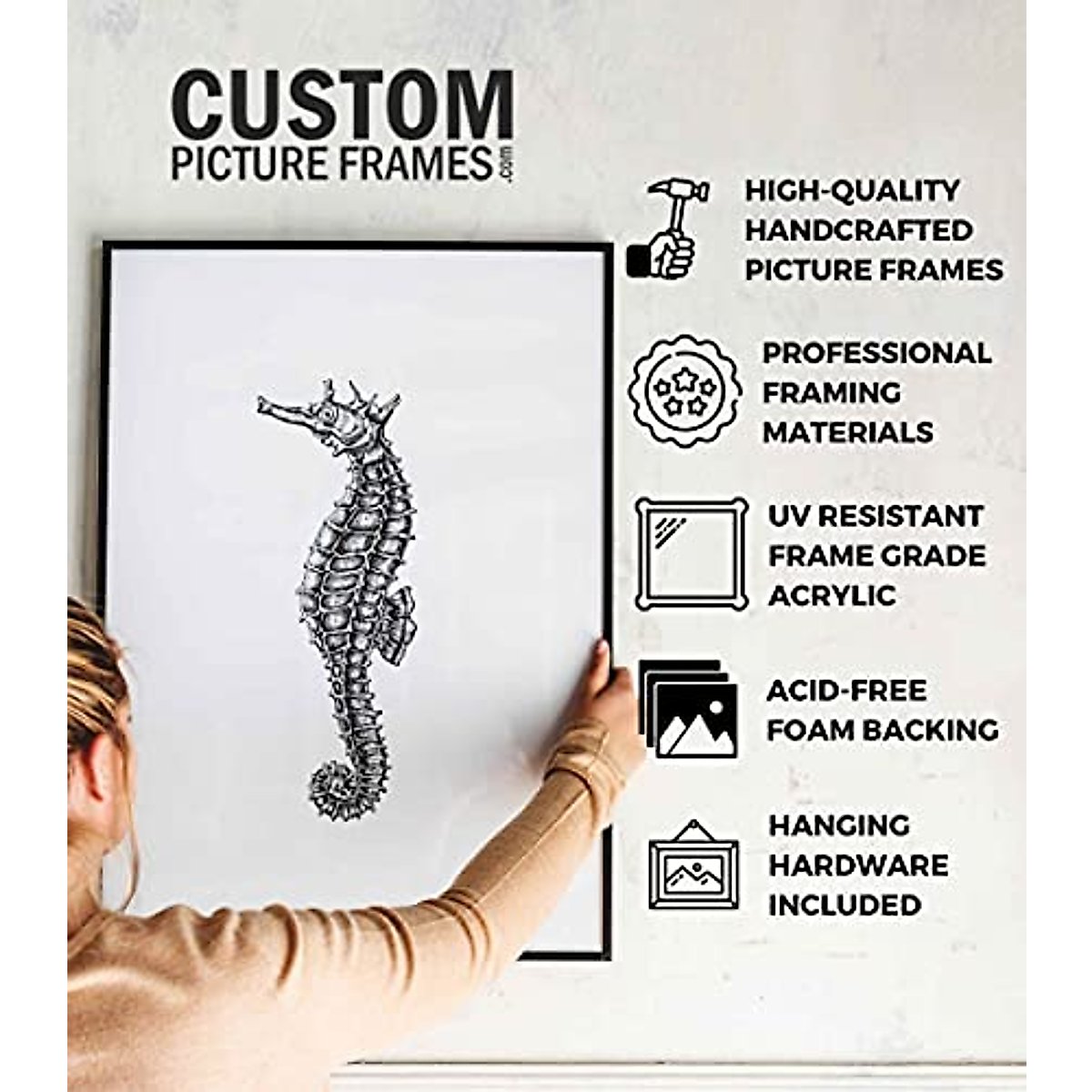 6x24 Frame White Solid Wood Picture Frame Width 1.5 Inches | Interior Frame Depth 0.5 Inches | Whitcomb Rustic Photo Frame Complete with UV Acrylic, Foam Board Backing & Hanging Hardware