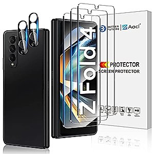 AACL [3 Pack Galaxy Z Fold 4 Screen Protector Tempered Glass [Front Screen Only]+ [2 Pack] Camera Lens Protector for Samsung Galaxy Z Fold 4 5g,Anti Scratch,Hd Clear,Bubble Free [Case Friendly]