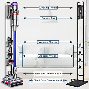 Lasvea Vacuum Stand for Dyson V6, V7, V8, V10, V11, V12, V15 Cordless Cleaners - Heavy Base Metal Bracket Holder with Trigger Lock, On/Off Control Clamp, Accessory & Attachment Storage