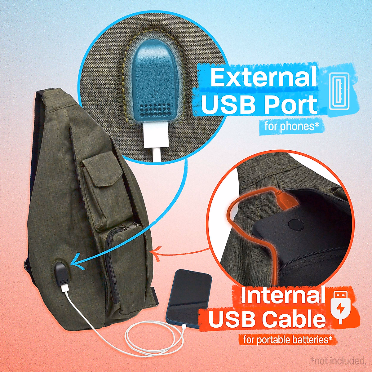 Nupouch Rucksack Pickleball Bag, Anti-Theft Crossbody Sling, USB Charging Connector Port, Backpack, Lilac in Bloom