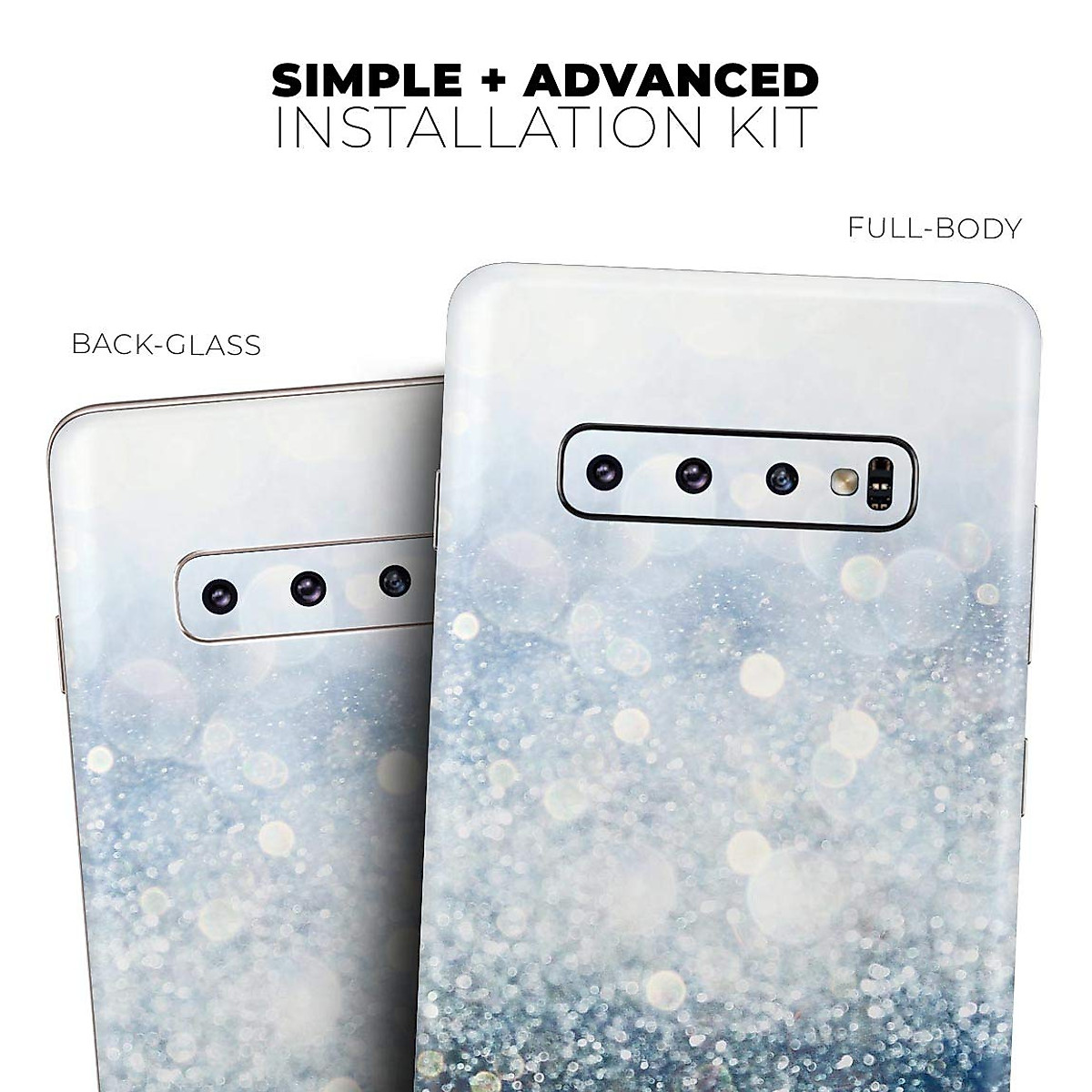 DesignSkinz Unfocused Blue and Gold Sparkles Protective Vinyl Decal Wrap Skin Cover Compatible with The Samsung Galaxy S20 (Screen Trim & Back Glass Skin)