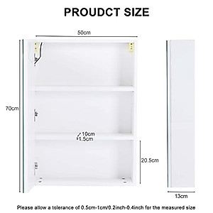 Waktavel Medicine Cabinets with Adjustable Storage Shelf, LED Illuminated Bathroom Mirror Cabinet, Wall Mounted Storage Cabinet with Doors for Bathroom, Bedroom, Vanity, White