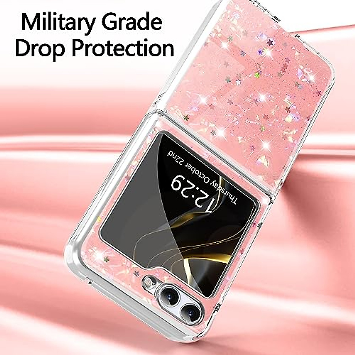 MOWIM Compatible Samsung Galaxy Z Flip 5 for Women Girls, Stylish Pretty Glitter Crystal Bling Sparkly Anti-Scratch Shockproof Protective Phone Cover for Samsung Galaxy Z Flip 5-Pink