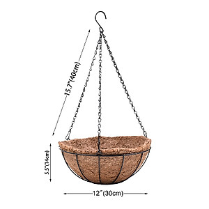 EIMQUVW 4 Pack Hanging Planter Basket Outdoor Large Hanging Flower Pots Indoor 12 inch with Coco Coir Liner Round Wire Plant Holder Chain Hanging Basket Garden for Home Decor Balcony Office1