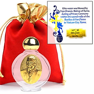 Holy Water Pope Francis Vial ✞ Pope Blessed Portable Bottle ✞ The Only Authentic Certified Holy Water Font Online ✞ Vatican Direct Baptism Wedding Christian Catholic God Jesus Religious Gift (Gold)