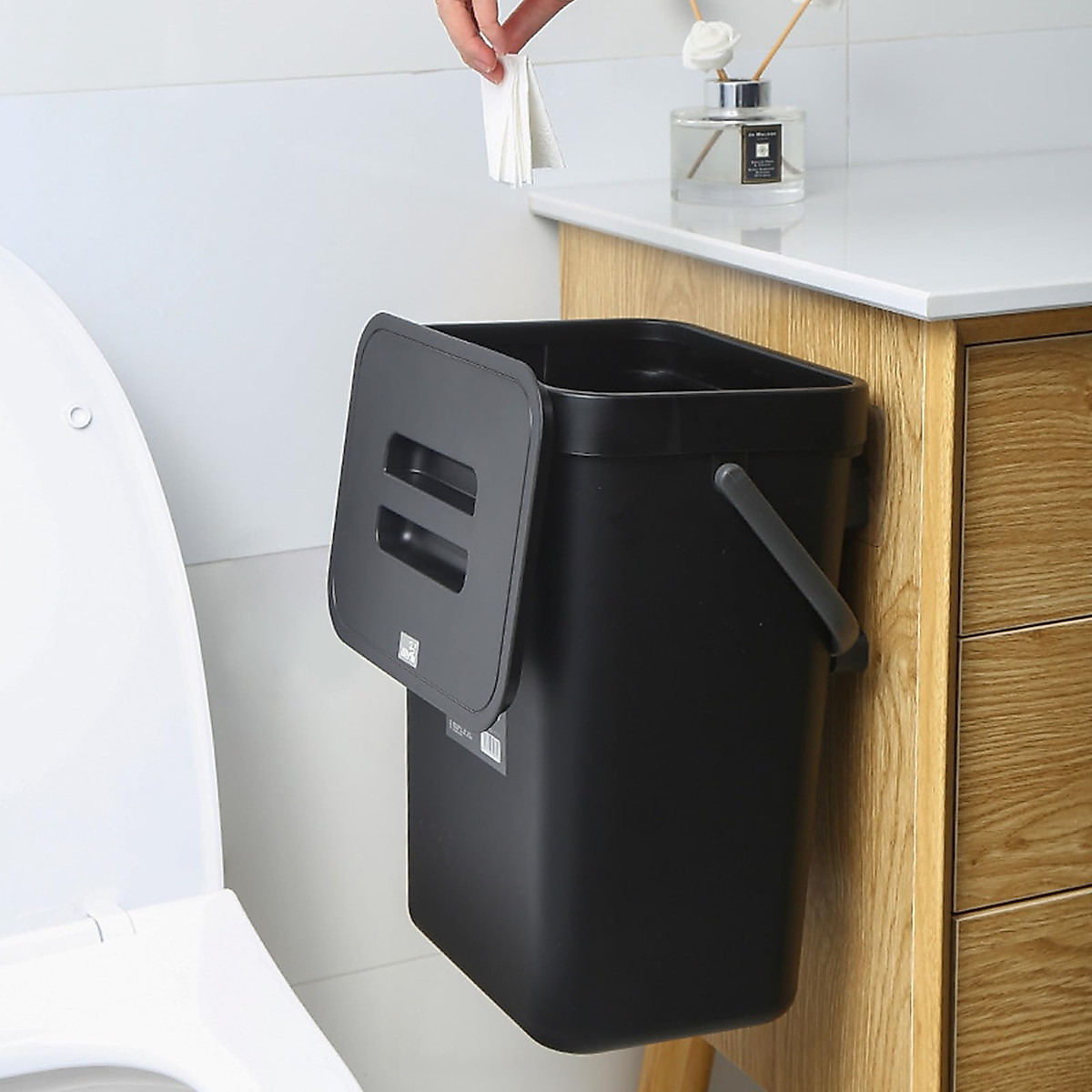 Zerodis Kitchen Compost Bin, Easy Food Waste Bin for Kitchen with Handles Countertop Compost Bin Kitchen Food Scrap Pail Bucket Hanging Small Trash Can with Lid for Cupboard