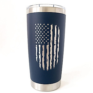 American Flag Coffee Tumbler, Patriotic Coffee Mug, Navy Blue Tumbler, Travel Coffee Mug for Men
