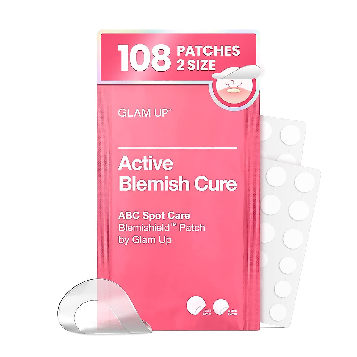 GLAM UP Performance Hydrocolloid Blemish Pimple Zit Patches - Ultra Thin Invisible Spot Cover Patches for Face and Skin, Strong Water-proof and Adhesive Overnight, Vegan-friendly (108 Count / 2Sizes)