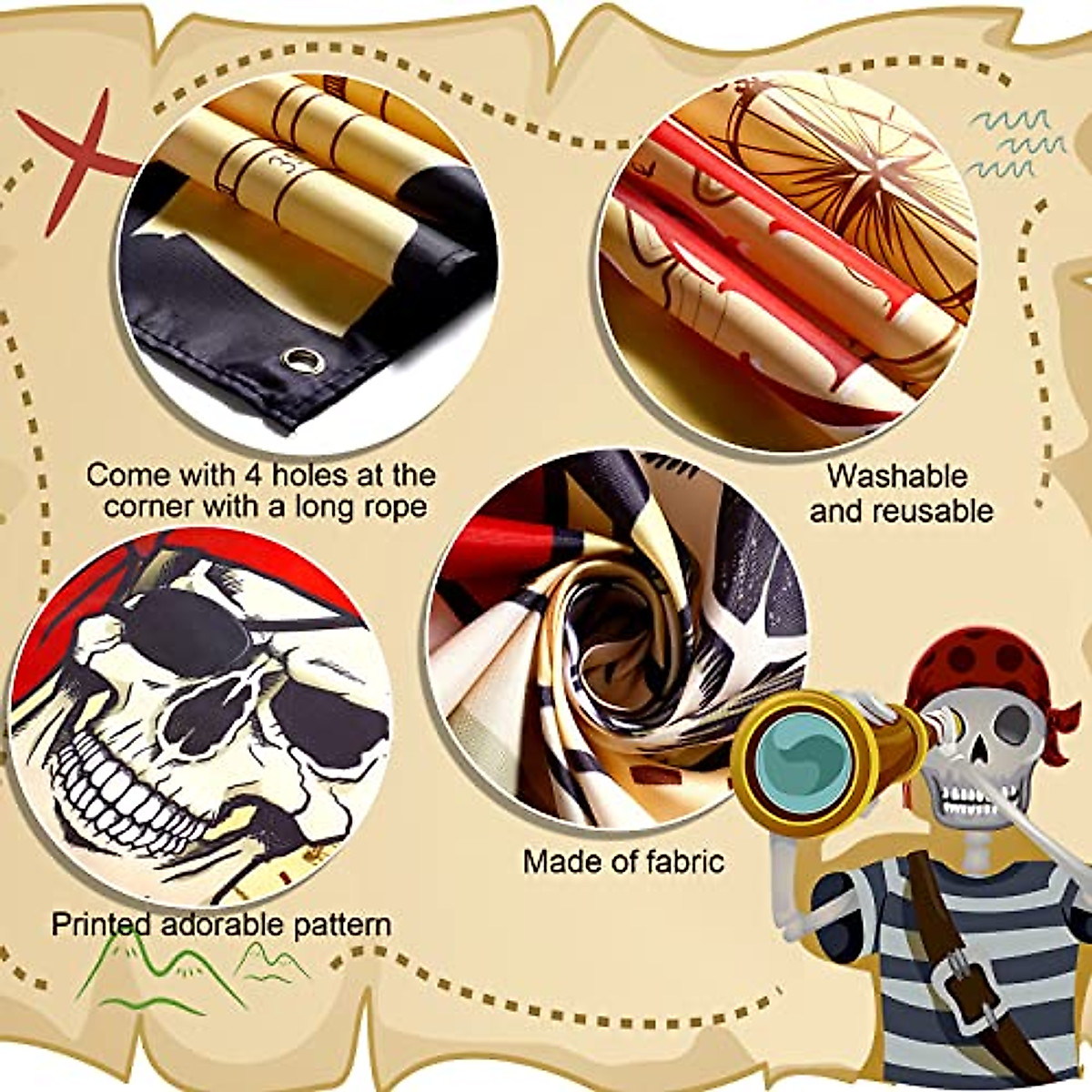Pirate Party Photography Backdrop Pirate Treasure Map Backdrop Background Pirate Nautical Theme Wall Hanging Tapestry Decoration for Kids Pirate Birthday Party Photo Booth Props Supplies