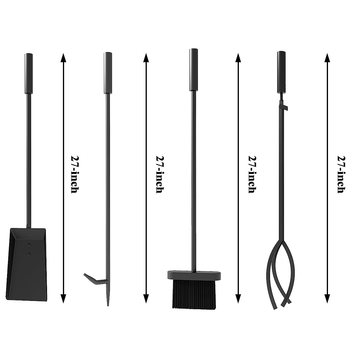 Fire Beauty Fireplace Tools Set 5 Pieces Fireside Accessories Fire Kit Stand Woodstove Tools Holder Wrought Iron Handle Indoor Fireset Stand