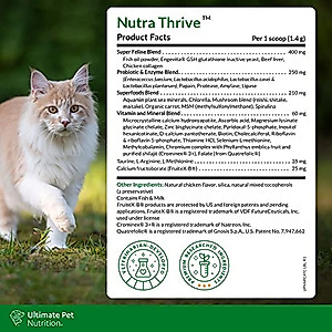 ULTIMATE PET NUTRITION Nutra Thrive™ Cat 40 in 1 Nutritional Supplement for Cats, Vitamins, Minerals, Probiotics, Enzymes, Antioxidants and Superfoods Blend, 30 Servings