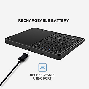 Sanpyl Numeric Keypad, 2.4G Bluetooth Number Pad Type C Numpad Keypad with Touchpad, Bluetooth 2.4G Dual Mode Laptop Keypad, for PC Desktop, Laptop, Notebook Computer(Grey)