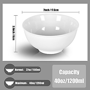 ALLUSEIT Cereal Bowls 40oz, Bone Porcelain Soup Bowl Set of 4, Large Ceramic Bowl for Kitchen, Versatile Serving for Salad Oatmeal Rice etc. Dishwasher & Microwave Safe, White Φ7inch