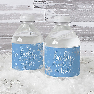 Blue Little Snowflake Winter Baby Shower Water Bottle Labels - Baby It's Cold Outside - 24 Stickers