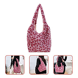 Plush Shoulder Bag Fluffy Leopard Print Tote Bag Cute Fuzzy Underarm Bag Handbag Bag Winter for Women Girls Pink