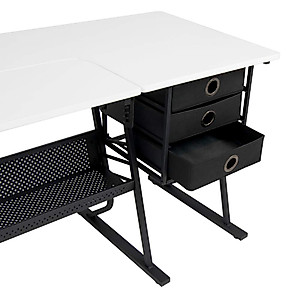 Sew Ready Eclipse Hobby Sewing Center Craft Table Sturdy Computer Desk with Drawers in Black/White, 13362