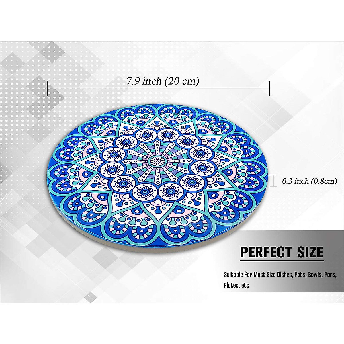 Ceramic Trivet for Hot Pots and Pans, Large Heat Resistant Mats with Cork Base, Trivets for Hot Dishes, Extra Thick, Round 7.9 Inch, Set of 2