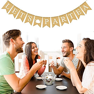 Rainlemon Jute Burlap Let's Partea Banner Tea Themed Baby Shower Birthday Party Bridal Shower Garland Decoration