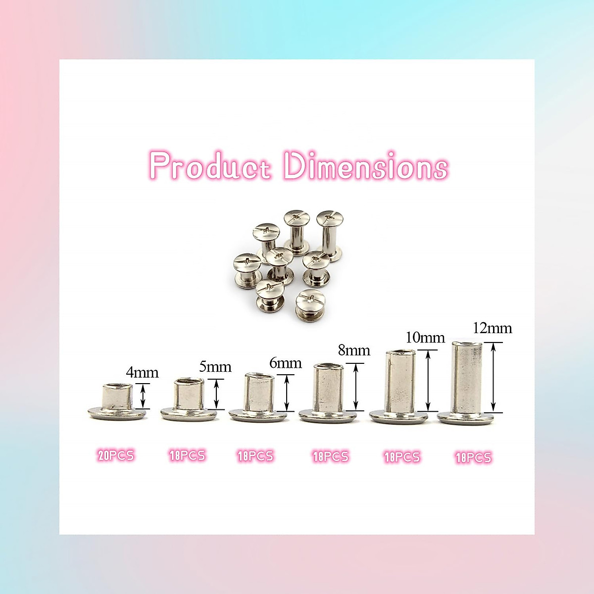 ALLOYMSYY 110 Sets Chicago Screws Leather Rivets Kit， for Binding Screws Trim and Repair Leather Craft Belt, Bag, Shoe, Purse Binding (Silver，M5*4.5.6.8.10.12.)