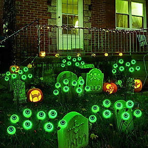 Outdoor Halloween Decorations Outside Solar Lights, 2PACKS 16 Scary Eyeball LED Green Eyeball Swaying Firefly Lights,Waterproof Solar Halloween Path Lights for Yard/Garden/Lawn/Party Decor