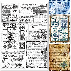 GLOBLELAND 11.7x8.3in Vintage Ticket Postcard Clear Stamps Postage Silicone Stamps Rubber Stamp Retro Silicone Transparent Seal Stamps for Card Making Scrapbooking Decoration