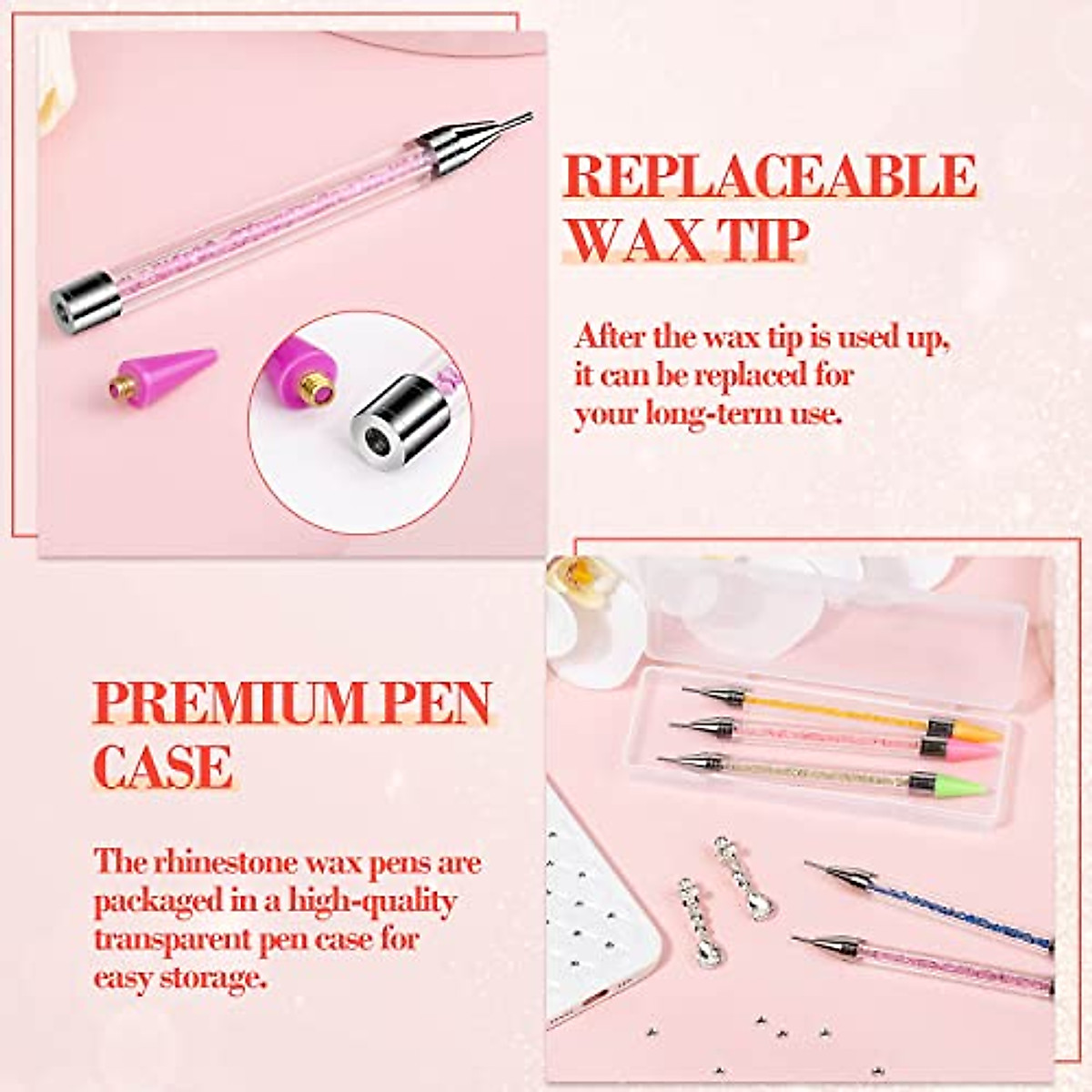 5 Pack Rhinestone Dotting Pen, Dual-Ended Rhinestone Gems Crystals Studs Wax Pencil Picker Tools Pens for Nail Art DIY Decoration, Diamond Painting