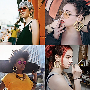 sailimue 8 Pairs Bamboo Earrings for Women Large Different Shape Bamboo Hoop Earrings Set Chunky Silver Gold Big Hoop Earring Hip-Pop Style Fashion Custom Jewelry Party Accessory