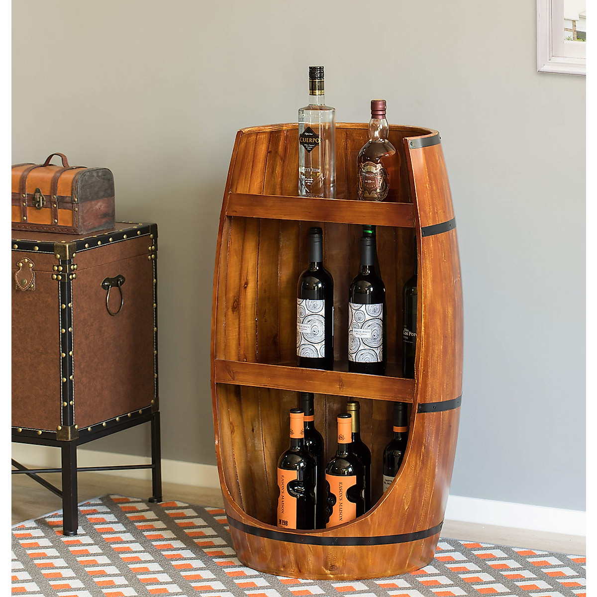 Vintiquewise Rustic Wooden Wine Barrel Display Shelf Storage Stand
