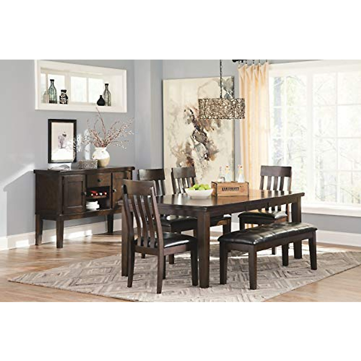 Signature Design by Ashley Haddigan Traditional Upholstered Dining Room Bench, Dark Brown