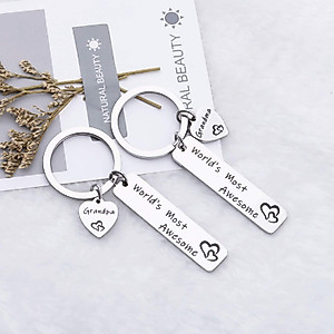 WSNANG Grandparent Gift World's Most Awesome Grandma/Grandpa Keychain Set Thank You Gift for Grandma Grandpa (Grandparent Set KC)