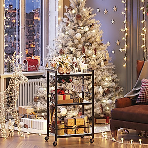 TUTOTAK Bar Cart, Home Bar Serving Cart, Microwave Cart, Drink Cart, Mobile Kitchen Shelf with Wine Rack and Glass Holder, Rolling Beverage Cart for Living Room, Kitchen BC01BM032