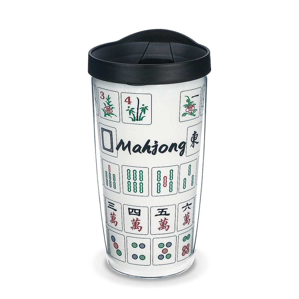 EASYXQ Mahjong Game Double Wall Insulated Tumbler Travel Cup, 16oz Reusable Plastic Mug with Lid Keeps Drinks Cold & Hot, BPA Free, Perfect for Parties, Birthday, Clear