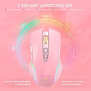 SIMGAL RGB Wireless Gaming Mouse, Pink, Rechargeable, Ergonomic Design, Adjustable DPI, Compatible with Windows, Mac