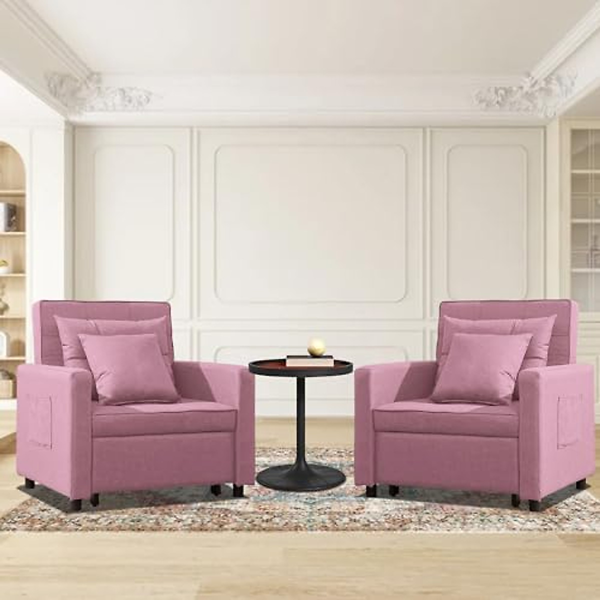 GOOGIC Convertible Chair Bed - Folding Sofa Bed Chair with Adjustable Backrest, 3-in-1 Multi-Functional Pull Out Sleeper Chair Bed Single Armchair Sofa Bed with Side Pocket (Pink)