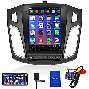 9.7 inch Android Car Stereo Radio for 2012 2013 2014 2015 2016 2017 2018 Ford Focus, Podofo Vertical HD IPS Touch Screen Bluetooth Radio with Mirror Link GPS Navigation Wifi FM Radio Backup Camera Mic