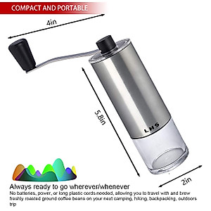 LHS Manual Coffee Grinder with Ceramic Burrs, Hand Coffee Bean Grinder with 2 Containers Adjustable Coarseness for Home, Office and Travelling