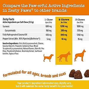 Zesty Paws Turmeric Curcumin for Dogs - for Hip & Joint Mobility Supports Canine Digestive Cardiovascular & Liver Health - Coconut Oil for Skin Health with 95% Curcuminoids + BioPerine Bacon, 90 Count