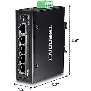 TRENDnet 5-Port Hardened Industrial Gigabit DIN-Rail Switch, 10 Gbps Switching Capacity, IP30 Rated Network Switch (-40 to 167 ºF), DIN-Rail and Wall Mounts Included, Lifetime Protection,Black,TI-G50