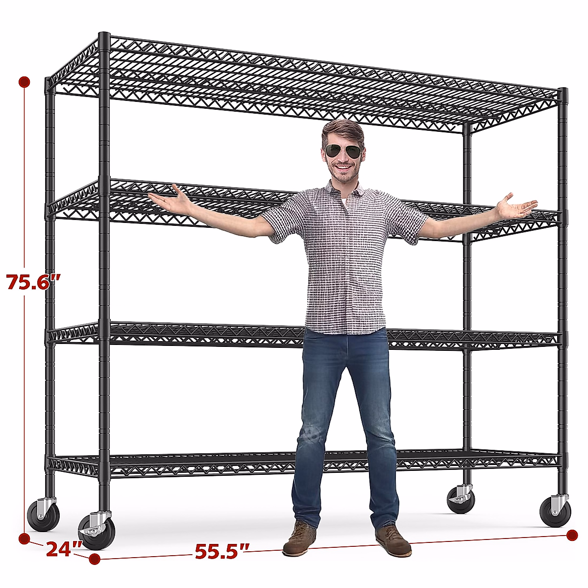 REIBII Storage Shelves 75.6" H Wire Shelving Unit with Wheels 2500LBS Heavy Duty Metal Shelves for Storage Adjustable Garage Storage Rack Pantry Shelf Commercial Shelving, 75.6" H X 55.5''W X 24" D