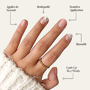 Glamnetic Press On Nails - Heaven Sent | Super Short Round, Semi-Transparent Nude Nails with White and Gold Accents | 12 Sizes - 30 Nail Kit with Glue