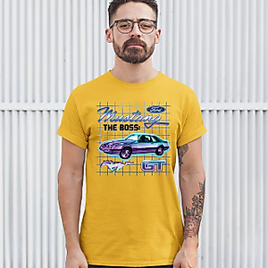 Ford Mustang GT The Boss T-Shirt Muscle Car Licensed Ford Men's Novelty Shirt Yellow X-Large