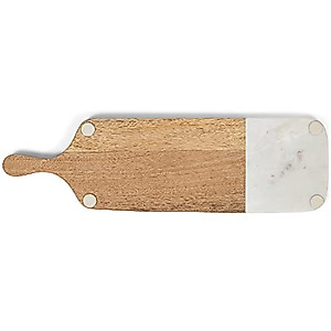 Mary Square State of North Carolina Gold Foil 20 x 6 Food Safe Mango Wood and Marble Serving Cutting Board with Handle