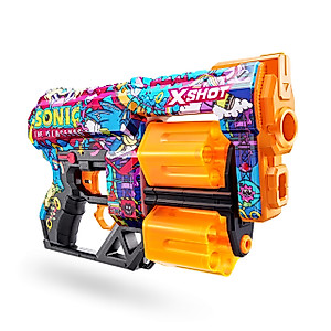 X-Shot Skins Dread Sonic Robotnik Blaster with 24 Darts - Malice Skin by ZURU, Double Rotating Barrels, Air Pocket Dart Technology, Toy Foam Blaster for Kids, Teens and Adults