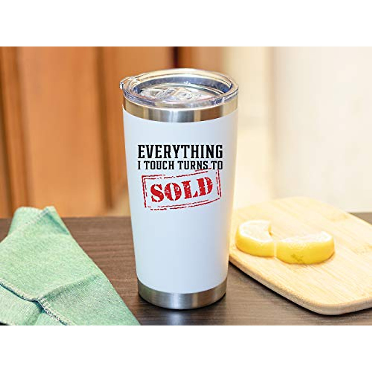 KLUBI Real Estate Gifts Coffee Mug- Everything I Touch Turns to Sold 20oz White Tumbler/Mug for Coffee- Gift Idea for a Real Estate Agent, Realtor, Women, Men, Closing, House
