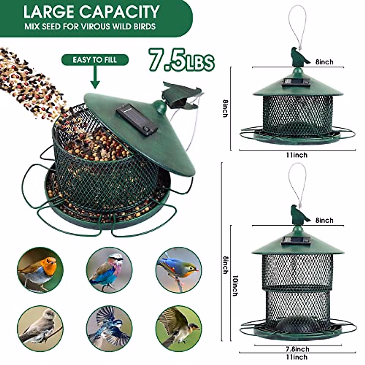 Metal Bird Feeders for Outdoors Hanging,Squirrel Proof Wild Bird Feeder,Outside Solar Mesh Tube Birdfeeder,Birdfeeders for Finch,Cardinal,Blue Jay
