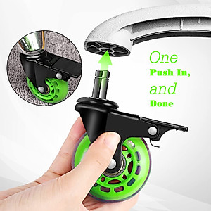Office Chair Wheels With Brake Replacement Rubber Desk Chair Casters-Protection for Hardwood Floors and Carpet-Set of 5-Heavy Duty Office to Replace Office Chair Mats-Universal Fit-Green(C-50)