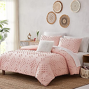 Geniospin Twin Comforter Set 6 Pieces, Bed in A Bag with Comforters, Sheets, Pillowcases & Shams - Pom Tufted Design Microfiber, All Season Down Alternative Bedding Sets (Pink, 66 x 86 Inches)